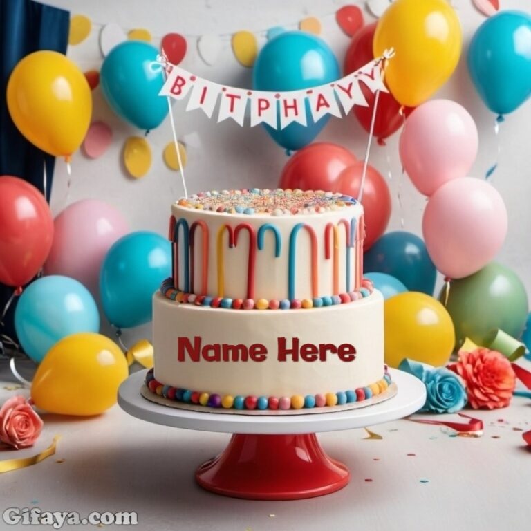 Write Your Name on a Beautiful Birthday Cake with a Playful Kitten - Gifaya